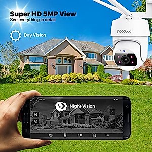 SV3C 5MP Pan Tilt WiFi Camera Outdoor, Security Cameras with Floodlight, Auto Tracking, 2-Way Audio, Alexa Echo, Color Night Vision, Sound Motion Detection, ONVIF, Cloud & SD Card Storage - 3 Pack C16