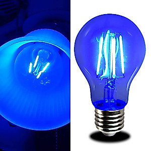 AmeriLuck Cobalt Blue Colored LED Filament A19 Light Bulbs, 40W Equivalent (4W), E26 Medium Base (Blue, 2 Pack)