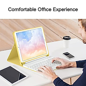 GUDOU Bluetooth Keyboard Smart Case for iPad 7th/8th/9th Generation 10.2 inch,Detachable iPad Keyboard Case with Pencil Holder,Auto Sleep/Wake (Yellow)
