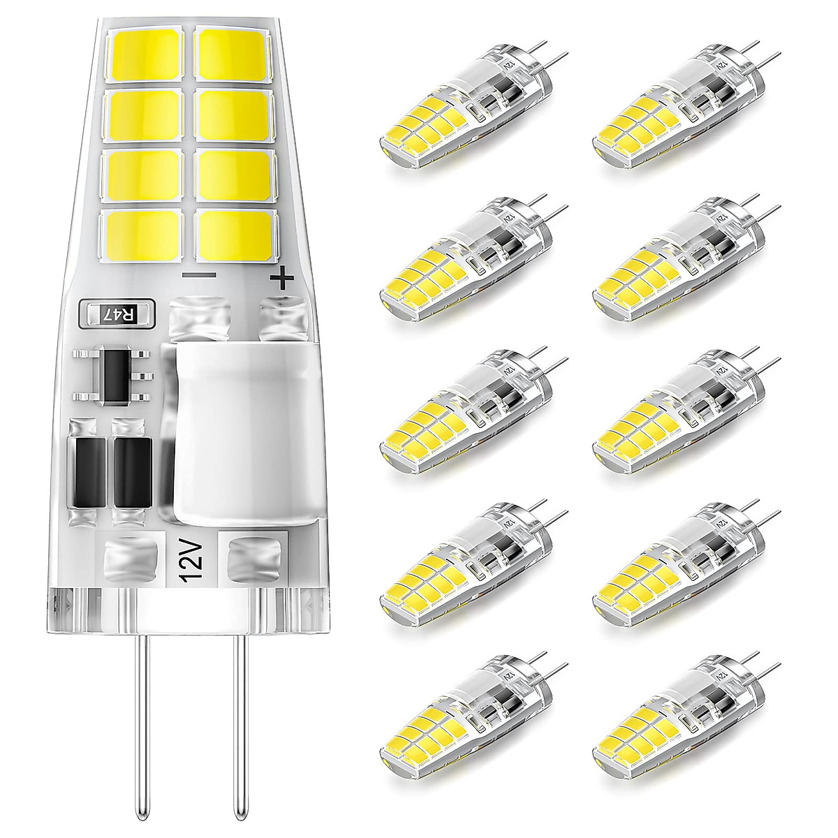 TAIYALOO G4 LED Bulb 3W 6000K Daylight White Bi-Pin T3 JC Type 12V AC/DC 20W-30W Halogen Bulb Replacement for Under Cabinet Puck Light, Chandeliers, Landscape Lighting, Non-dimmable, 10-Pack