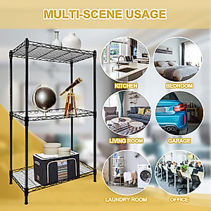 3-Tier Wire Shelving Unit and Storage, Shelves for Storage Height Adjustable Metal Wire Rack Shelving for Garage Kitchen Pantry Closet Laundry Bathroom Load 265LBS (21.5 x 11.5 x 35.5 inch)