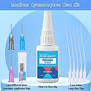 Precision Jewelry Glue Cyanoacrylate Glue Medium CA Adhesive Fast Dry Model Glue with Microtips Applicators for Wood Ceramic Metal Shoe Repair Hobby Crafts and Jewelry Making
