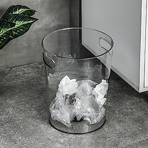 Sleek Round Clear Waste Basket Desktop Trash Bin with Convenient Handles for Home or Office, 15x15cm