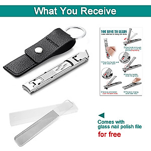 VOGARB Portable Nail Clippers for Thick Nails Ultra Thin Foldable Wide Jaw Opening Cutter with Safety Lock Double Head Curved and Slanted Trimmer for Toenail Fingernail Travel Design (Silver)