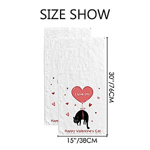 My Little Nest Cute Cat Flying on Heart Ballon Hand Towels Set for Bathroom Kitchen Towels Absorbent Bath Towel Fingertip Towel Multiprupose for Guest Gym Spa Bar 30 x 15 inch