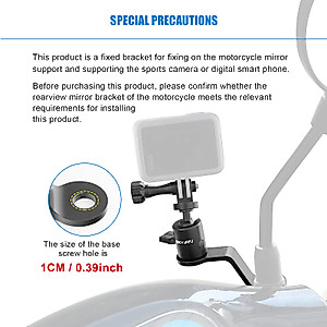 Mirror Mount for Cameras or Cell Phones for Gopro Hero 9/8/7/6/5 Black,YI,AKASO,SJCAM,DJI Osmo Action Cameras - Motorcycle Sports Camera Holder