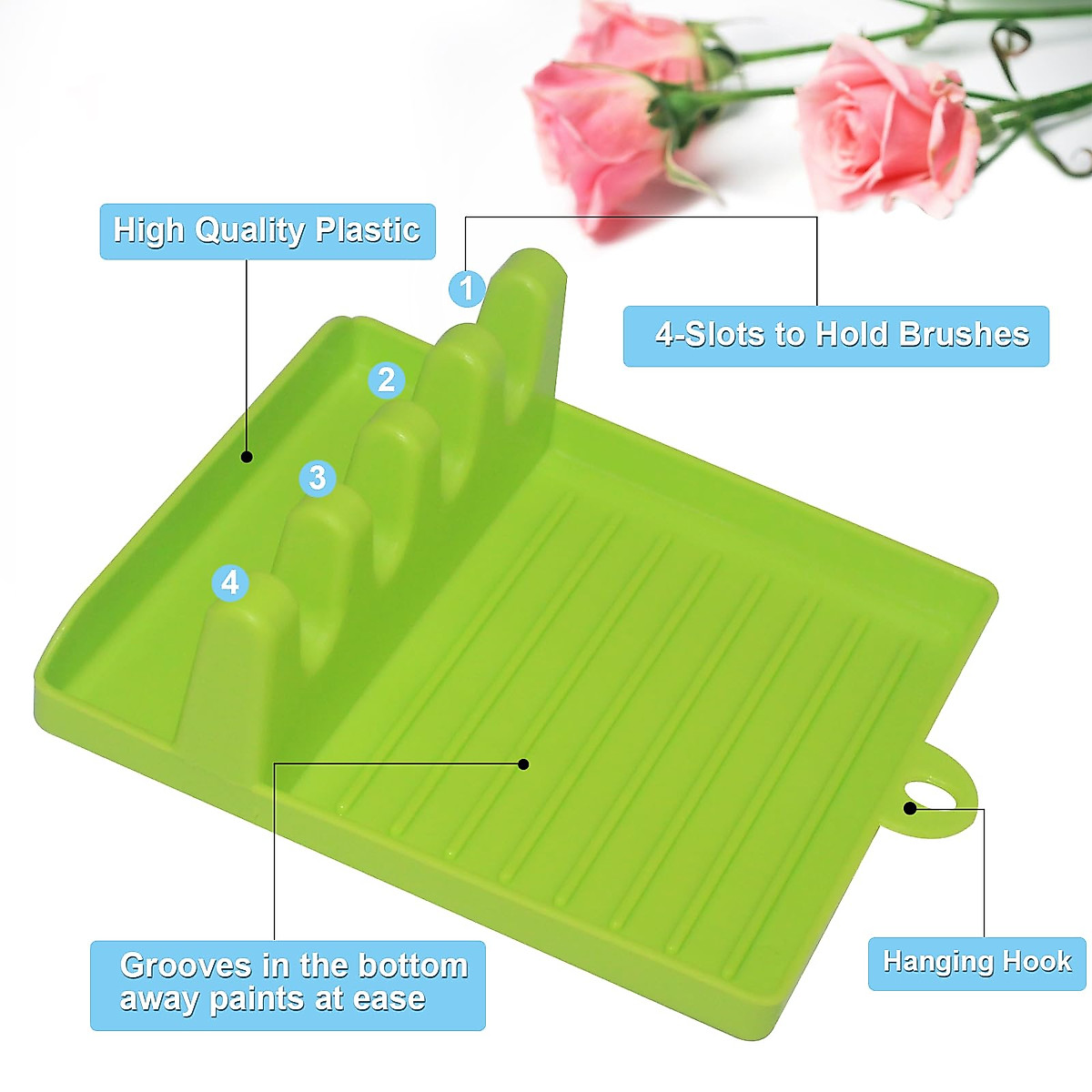 Chistepper 2 Packs Paint Brush Holder Paint Brush Stand Rest with 5 Slots Watercolor Oil Acrylic Painting (Green)