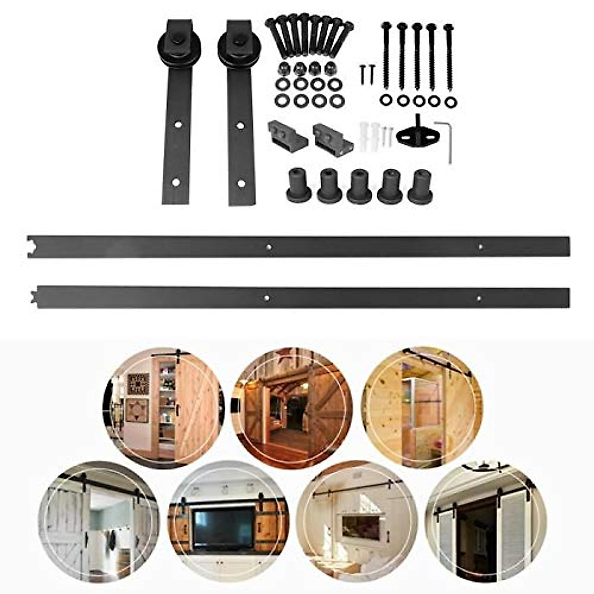 WOHLLEBEN 6.6 Feet Heavy Duty Sliding Barn Door Hardware Kit Easy to Install, Smoothly and Quietly, Sliding Doors Hardware Track Kit Suitable for Bedroom Kitchen (Classic, 78.74 inch)