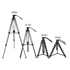 MagicLine 70.9 inch Heavy Duty Aluminum Video Camera Tripod with Fluid Head, 2 Pan Bar Handles,Extendable Mid-Level Spreader, Max Load 22 LB for Canon Nikon Sony DSLR Camcorder Cameras Black