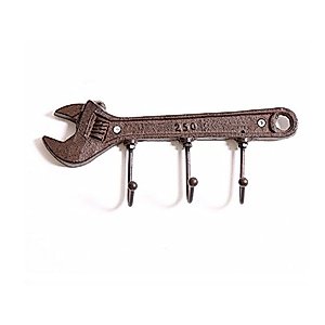 realideas Wrench Spanner Shape Vintage Key Rack Holder Hooks Cast Iron Decorative Wall Mounted Man Cave Garage Tool Holder Coat Hat Hooks Rack Hanger