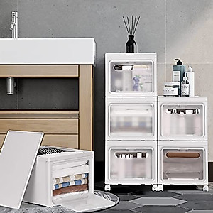 Large Rolling Plastic Storage Bins Box Containers with Lid for Organizing, Stackable Cube Storage Drawers Organizer for Clothes Closet Toys Photo CD Desk Living Room Kitchen- White, 3 layers with lids