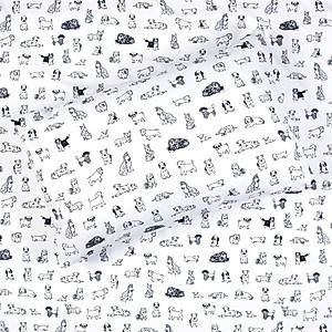 Kids Rule 3-Piece Dog Sketch Sheet Set for Boys & Kids - 1 Twin Flat Sheet, 1 Twin Fitted Sheet & 1 Queen Pillowcase, Soft Brushed Microfiber Polyester Bed Sheet, Smooth & Durable