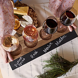 Twine Wine Flight Set, Wine Tasting Board with Slate Chalkboard, 2 Pieces of Soapstone Chalk, and Acacia Wood Serving Tray, Flight Board