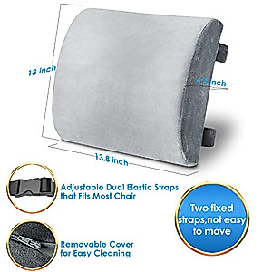 Seat Cushion & Lumbar Support Pillow for Office Chair, Car, Wheelchair Memory Foam Chair Cushion for Sciatica, Lower Back&Tailbone Pain Relief Desk Pad with Adjustable Strap Washable Cover Grey