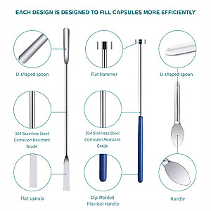 Capsule Filling Machine Kit – Pill Filler Tray Tools Size 00 for Quickly Maker Empty Gel Capsules, Lab Spoons Spatula Scoops Tool (6Pcs)
