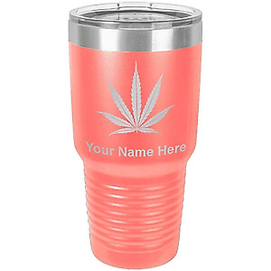 LaserGram 30oz Vacuum Insulated Tumbler Mug, Marijuana leaf, Personalized Engraving Included (Coral)