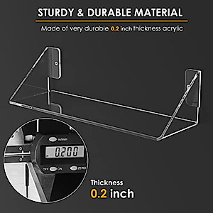 MaxGear Clear Acrylic Shelves，Invisible Floating Wall Bookshelves for Kids，Display Wall Mounted Hanging Shelves with Screws for Bathroom, Bedroom, Living Room, Office, Kitchen Set of 3