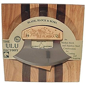 Ulu Factory Alaska Ulu Birch Walnut Stripe Wood Chopping Bowl-board Mountain Dipper Design Handle (1)