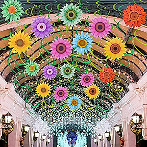jiebor 30Pcs Spring Flower Hanging Swirl Sunflower Summer Themed Birthday Party Decorations for Shower Wedding Office Classroom Bedroom Home Ceiling Wall Party Supplies