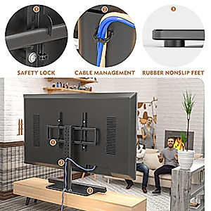 Universal Swivel TV Stand/Base Table Top TV Stand 40 to 86 inch TVs 110 Degree Swivel, 5 Level Height Adjustable, Heavy Duty Tempered Glass Base, Holds up to 132lbs Screens, HT04B-003