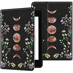 EDGFRTOIO for All New Kindle (11th Generation-2022 Release) Case 6" E-Book Reader Cover, Premium PU Leather Smart Folio Case Folding Stand Cover for Kindle 11 2022/2023, Flowers Moon Phase Stars Sky