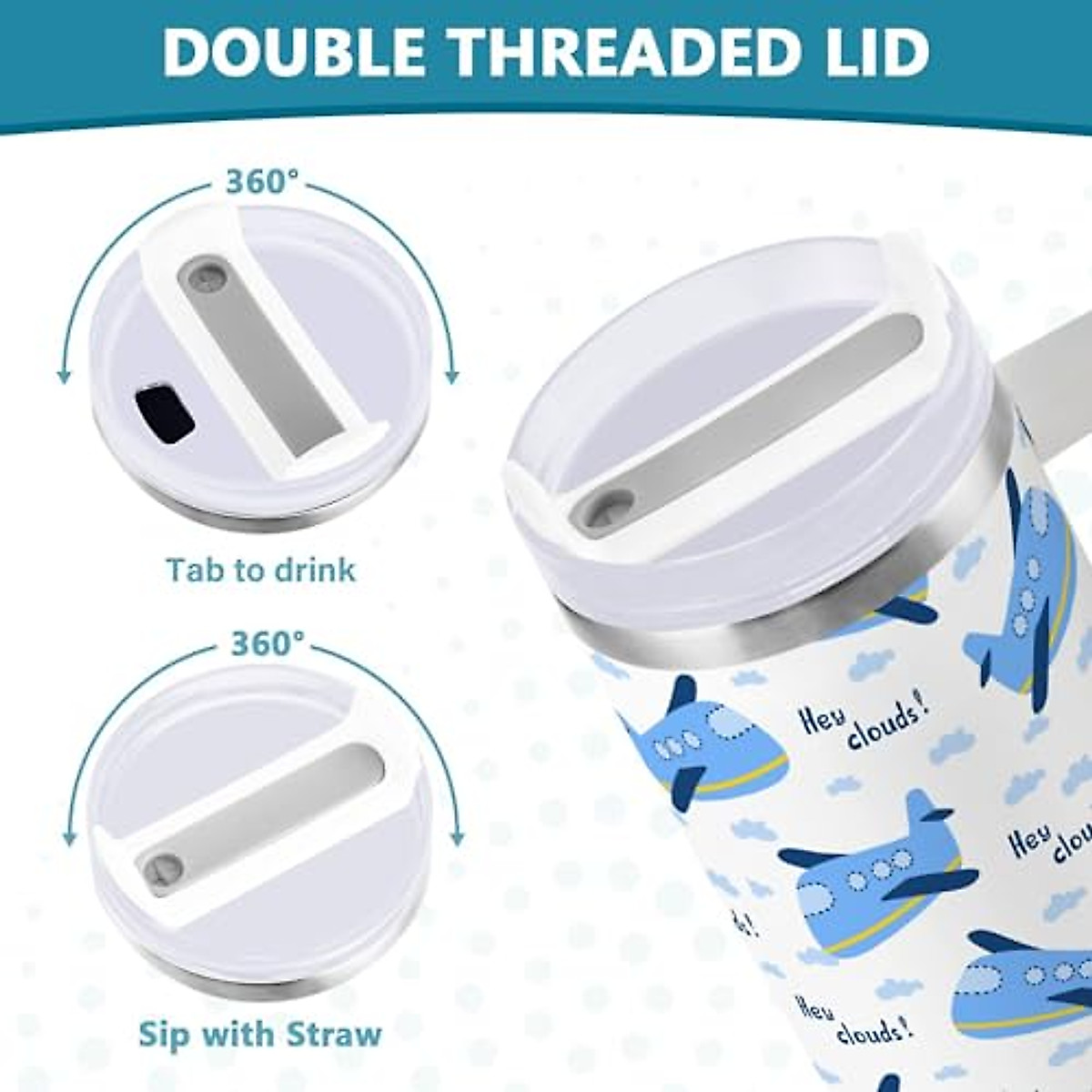 ARGTILDN 40 oz Tumbler Aircraft Airplane Blue Insulated Travel Mug with Handle and Straw Lid Stainless Steel Vacuum Coffee Cup Tea Beverage Container Water Bottles for Car Sports office