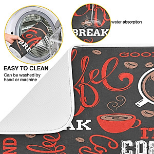 Coffee Theme Beans Dish Drying Mat for Kitchen Counter 16 x 18 Inch Absorbent Microfiber Dry Dishes Mats Drainer Mat Dish Drying Pad for Countertops