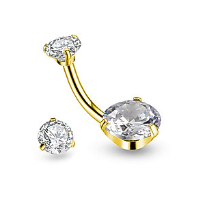 Belly Button Rings Round Cubic Zirconia Navel Barbell Stud Body Piercing (Gold)