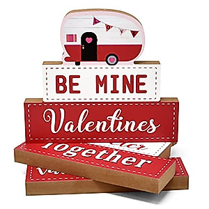 3 Valentines Day Wooden Table Decor Centerpieces for Tables Happy Valentine’s Tabletop Centerpiece Valentine Love Home Desktop Decorations Wood Heart Shelf Decoration Hearts Red Desk Mantle