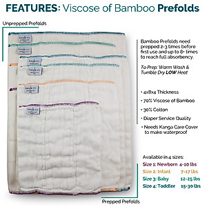Kanga Care 6 Pack of Reusable Prefold Cloth Diaper Inserts, Unbleached Viscose of Rayon From Bamboo and Organic Cotton, Best Washable Diapers for Babies, Size 4 (Toddler)