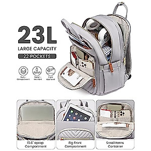 LOVEVOOK Travel Laptop Backpack, 15.6 Inch Anti-Theft Waterproof Stylish Purse Bag with USB Port, Lightweight Casual Day Backpacks for Women Men Work Business Nurse, Grey