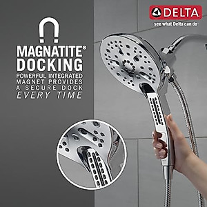 Delta Faucet 5-Spray In2ition 2-in-1 Dual Hand Held Shower Head with Hose, H2Okinetic Handheld Shower Head with Magnetic Docking, Chrome Handheld Shower Heads, Chrome 58620-25-PK, 2.5 GPM Water Flow