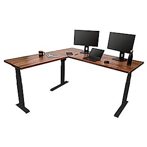 S STAND UP DESK STORE Triple Motor Electric L-Shaped Corner Standing Desk with EZ Assemble Frame (Black Frame/Solid Walnut Top, 71 inch W x 71 inch D)
