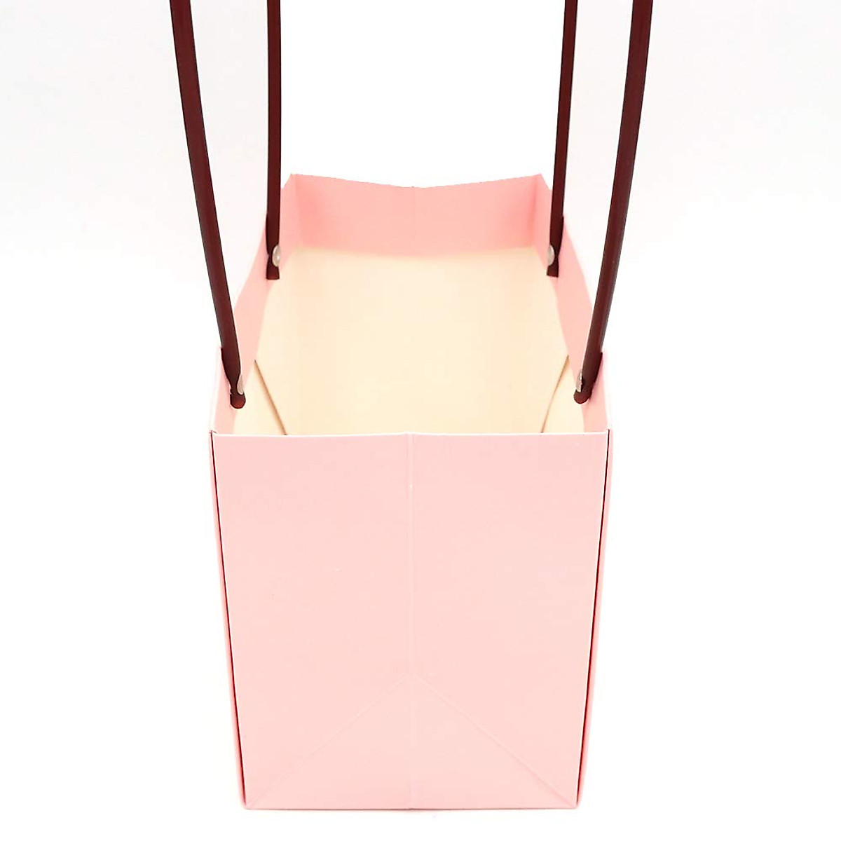 Shiwaki 5pcs Kraft Paper Flower Gift Bags Bouquet Bags Box Waterproof Brown Paper Carrier Bags with Handle Tote Bags for Birthday Wedding Party Favors - Pink