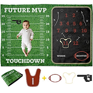 Pavo Premium Football Milestone Blanket for Baby Boys - Includes 3 Exclusive Frames - Personalized Monthly Baby Milestone Blanket for Newborn Ultra-Soft and Cozy 60"x40" Keepsake