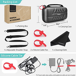 Vamson Carrying Case for Nintendo Switch/Switch OLED, Hard Shell Travel Protective Case Fit Original Charger AC Adapter Accessories, Storage Messenger Bag Backpack with Strap Holds 30 Game Cards VP816