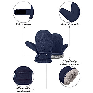 3 Pairs Baby Toddler Winter Mittens Warm Fleece Kids Mittens Baby Snow Skiing Gloves for Boys and Girls Aged 2-4 Years (Black, Gray, Navy Blue)