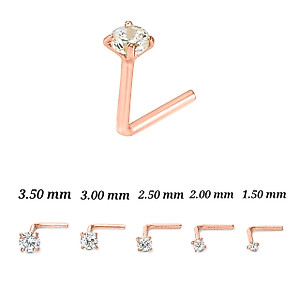 14K Solid Rose Gold, 20 GA, L Shape Diamond Nose Stud, Micro Nose, Nose Stud, Body Jewelry Rose Gold (2.50 ml Natural Diamond)