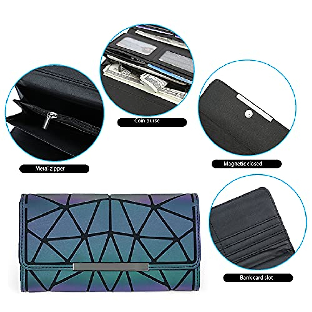 Wallets for Women Tote Bag Geometric Handbags Luminous Ladies Handbags Wallets and Handbags Messenger Bags Ladies Holographic Messenger Shoulder Bags (Glow-8)……