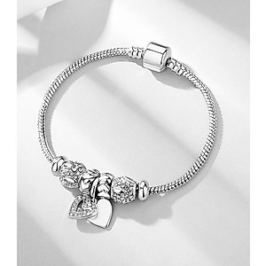 RIMAYZI 14K Gold Plated Charm Bracelet for Women, Women's Charm Symbol Bracelets, Gifts for Mother's Day, Mom, Her, Wife (Platinum Heart)