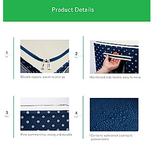 2 Pack 100L Foldable Storage Box with Transparent Double Window, Large Capacity Stackable Clothing Storage Box with Steel Frame and Metal Zipper and Carry Handles (100L, 2xUpgraded Blue Dots)