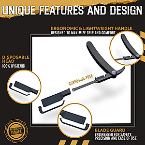 Straight Edge Razor for Men with 20+1 Easy to Use Disposable Blade Heads, Patented Shaving Razor Handle for Beard and Hair, Black Handle