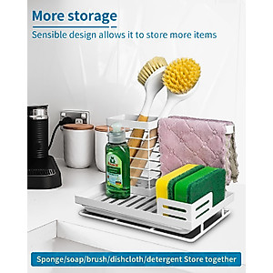 Amlanpin Kitchen Sink Caddy Organizer, Rustproof Non-Slip Soap Dish Dispenser Brush, Sponge Holder for Kitchen Sink, Kitchen Organization and Storage, Home Essentials Accessories