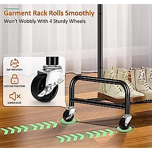SLEEPING LAMB Heavy Duty Clothing Racks for Hanging Clothes Rack, 43" Wide Rolling Garment Rack Metal Clothing Hanger Rack with Wheels Wardrobe Rack for Coats, Shirts, Dress, (Black)