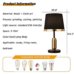 FIXCOR Modern Black Table Lamp Table Lamp for Living Room Black Cloth Lampshade with Metal Base Nightstand Lamp for Living Room, Home, Office Bedroom Reading Room Hotel