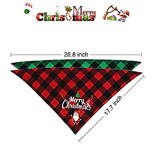 VIPITH 2 Piece Double-Sided Cotton Dog Christmas Bandanas, Classic Plaid Triangle Bibs Scarf, Washable Adjustable Kerchief Set Pet Costume Accessories for Small Medium Large Dogs Cats Pets