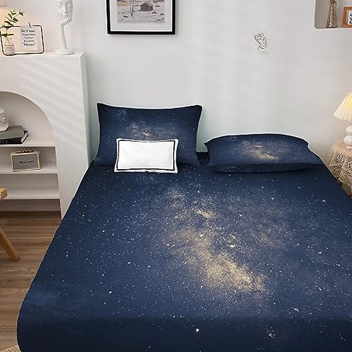 Space Sheets Full Size, Galaxy Stars Sky Bed Sheets, Patterned Bedding Sheets & Pillowcases 4 Piece Set - Soft Microfiber Deep Pocket Fitted Sheet & Flat Sheet & 2 Pillow Cases M2-&-176