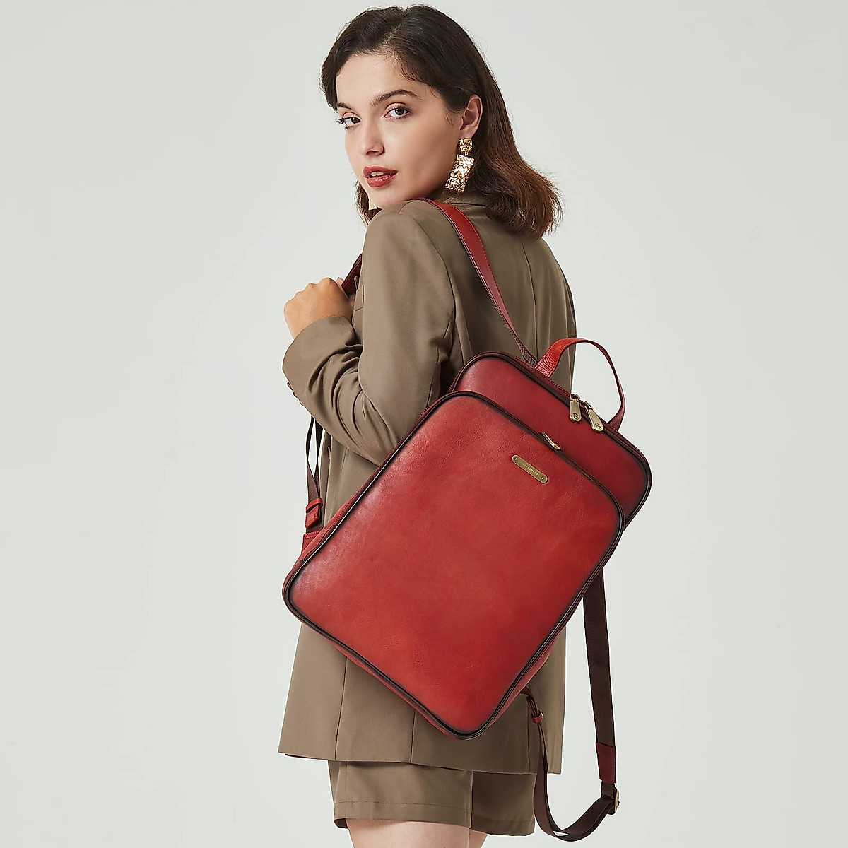 BOSTANTEN Womens Laptop Backpack Leather 15.6 inch Computer Back Pack Business College Daypack Vintage Large Travel Bag