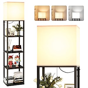 addlon Floor lamp with Shelves Large Size, 5-Tier Modern Floor lamp with 3 Color Temperatures LED Bulb, Display Shelf lamp for Living Room, Bedroom and Office - Black