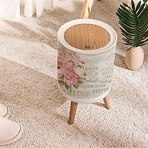 Boho Chic Botanical Floral Small Trash Can with Lid garland blooming flowers Spring Garden Round Recycle Bin Press Top Garbage Can Wastebasket for Kitchen Bathroom Bedroom Dorm 7L/1.8 Gallon
